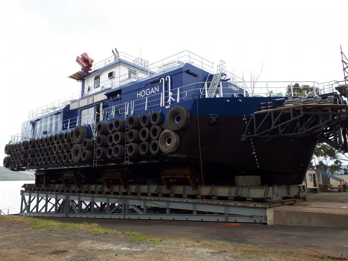 Southern hemisphere’s largest feed barge launched in Tasmania ...